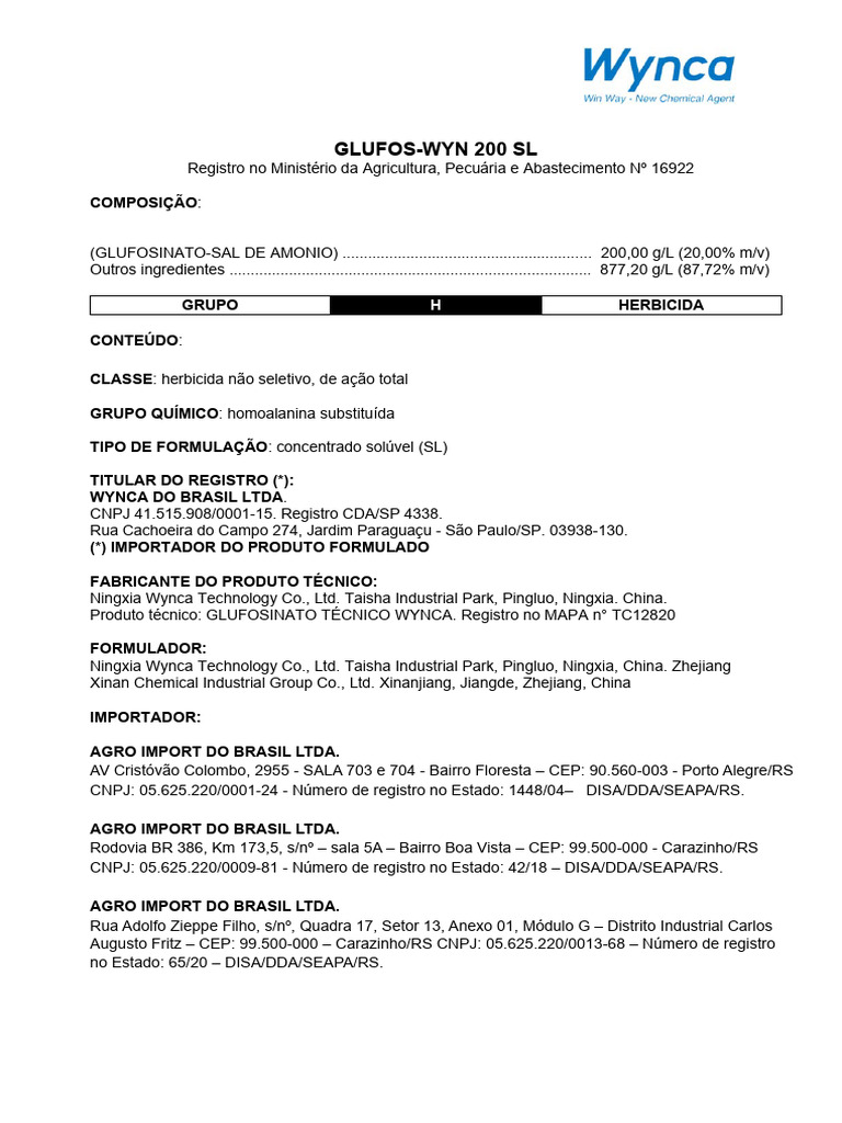 Glufoswyn 200 SL | PDF | Crops | Vegetables