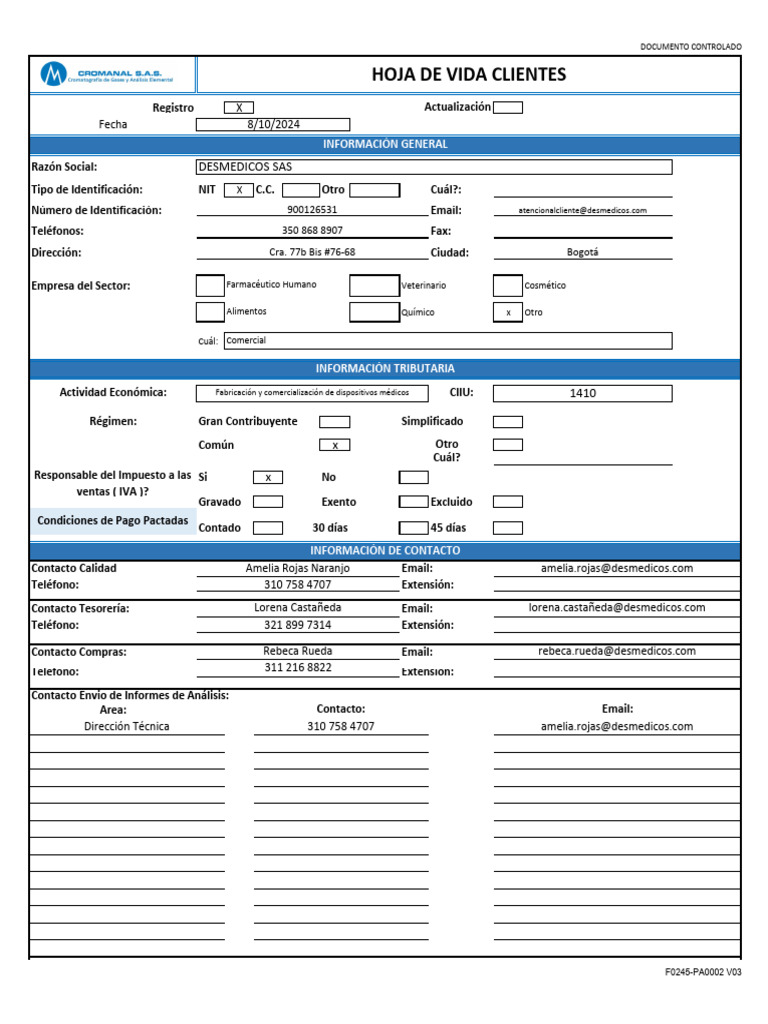 F0245-Pa0002 Hoja de Vida Clientes V03 | PDF