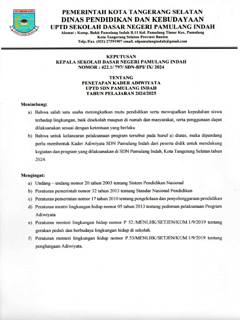 SK Kader Adiwiyata 2024 | PDF