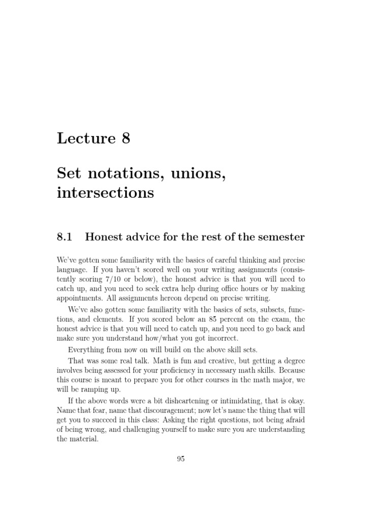 2021 Fall 3330 Notes 08 Set Notation and Unions and Intersections | PDF