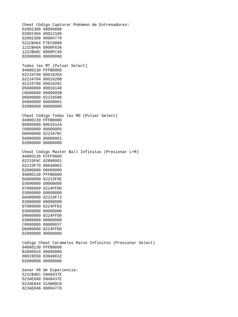 Cheats Pokemon Negro | PDF | Computers | Technology & Engineering