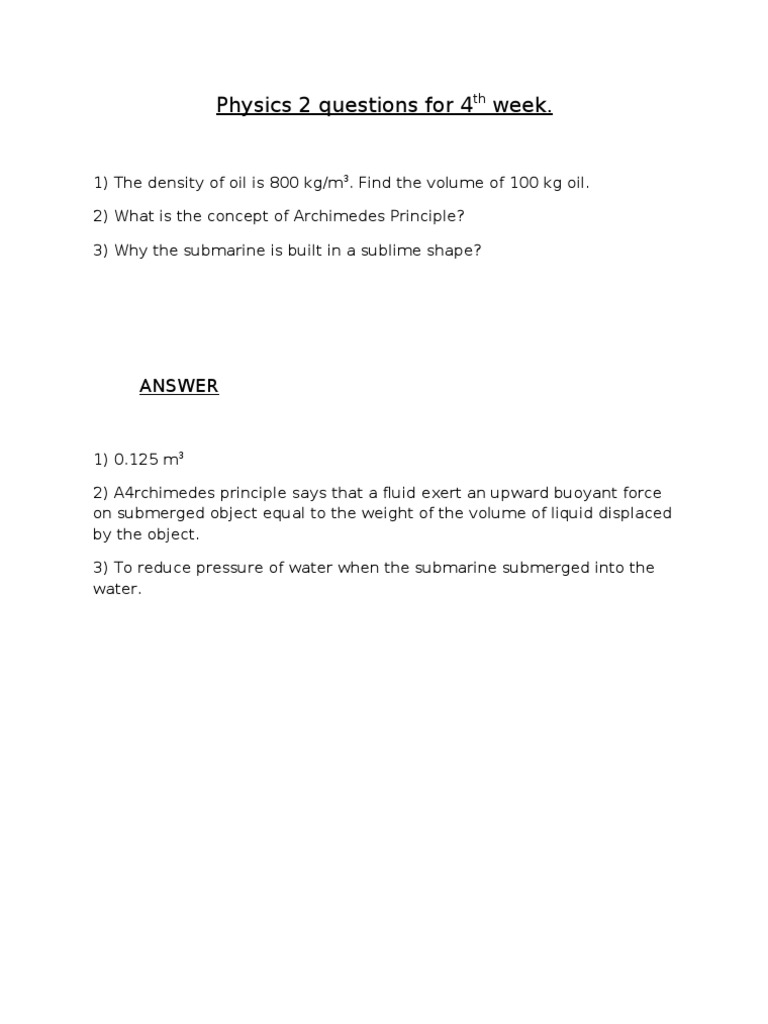 Physics 2 Questions For 4th Week | PDF | Science & Mathematics