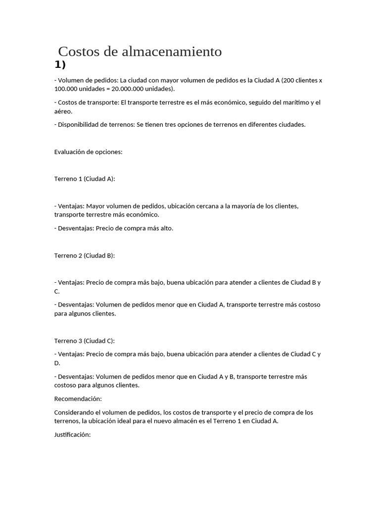 Costos de Almacenamiento MMMM | PDF