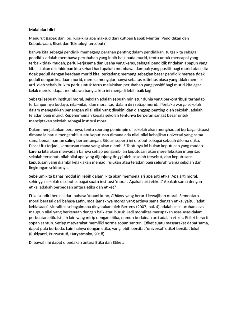 Mulai Dari Diri: Ethikos Mos Mores | PDF