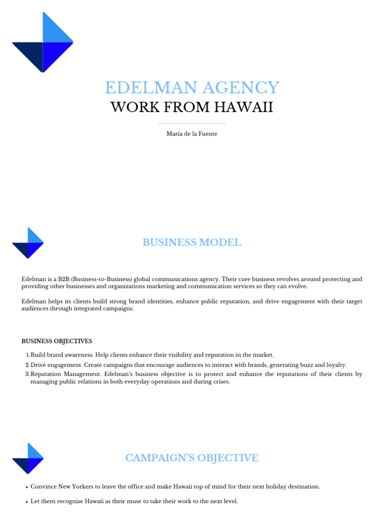 EDELMAN AGENCY WORK FROM HAWAII María de La Fuente | PDF