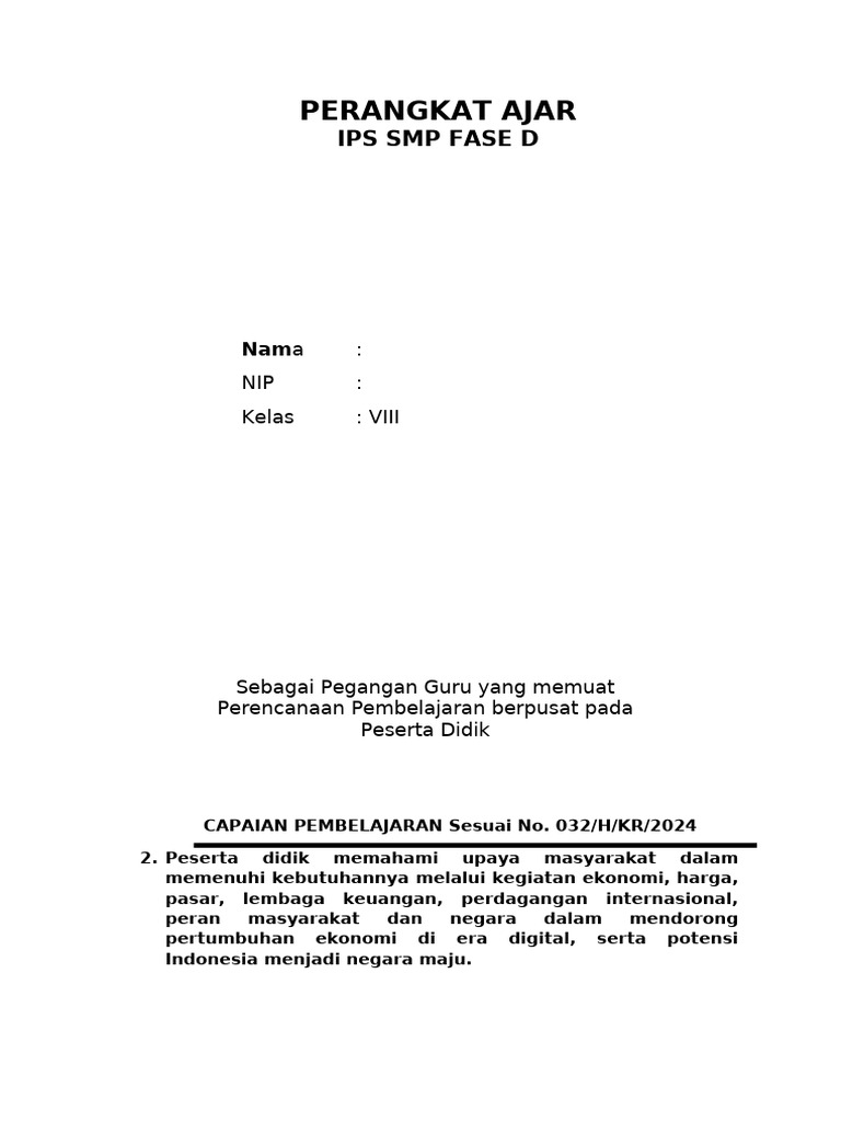 CP, Atp, RPP Kls Viii Kumer Terbaru 2024 | PDF