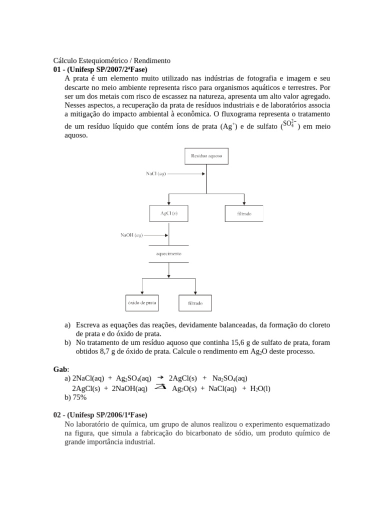 Cálculo Estequiométrico - Rendimento | PDF