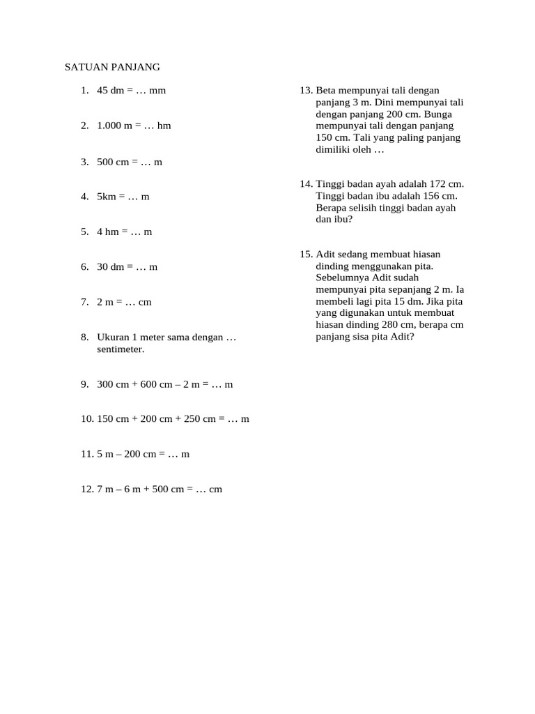 Satuan Panjang | PDF