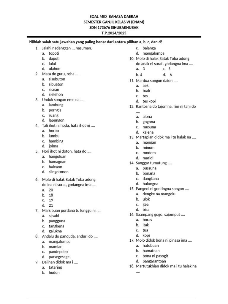 SOAL MID BAHASA DAERAH | PDF
