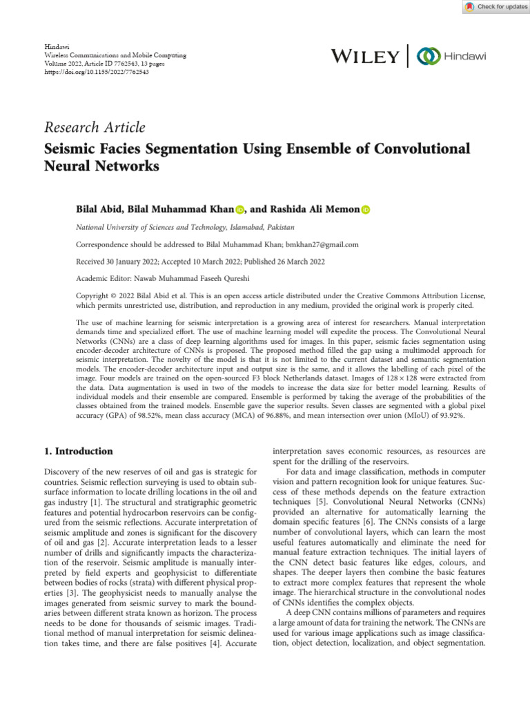 Seismic Facies Segmentation Using Ensemble of Convolutional Neural Networks | PDF