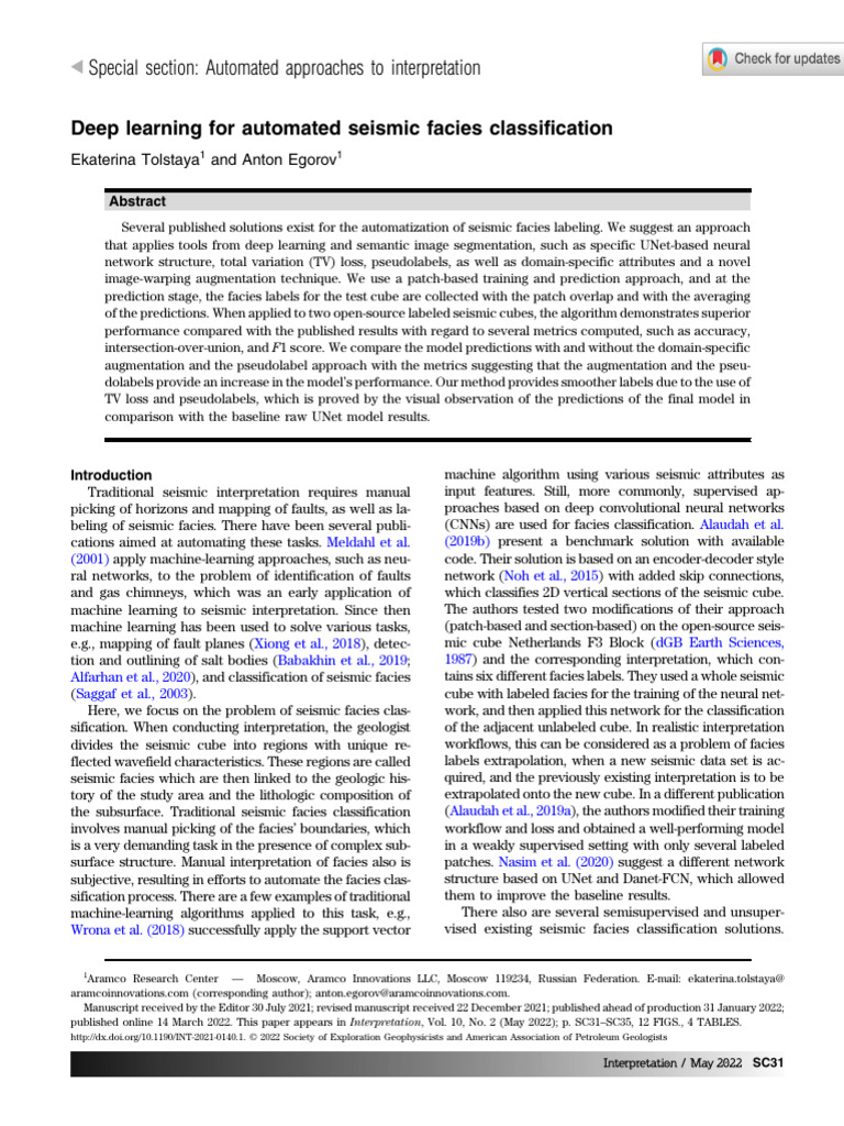 Deep Learning For Automated Seismic Facies Classification | PDF