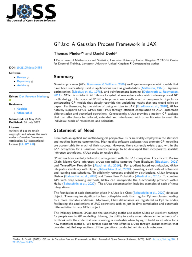 GPJax A Gaussian Process Framework in JAX | PDF