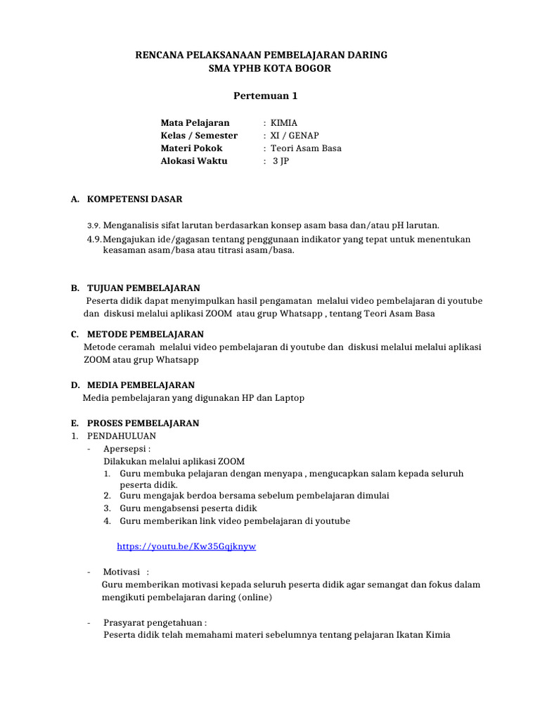 RPP Daring Kelas Xi | PDF