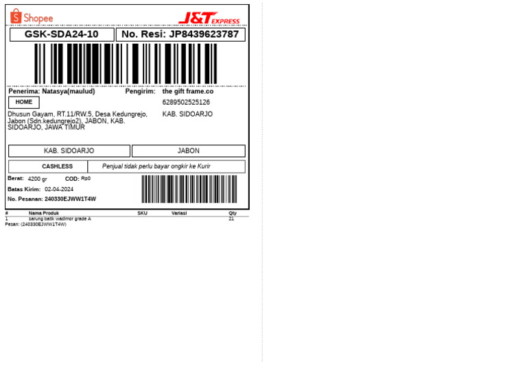 Label Pengiriman JNT | PDF