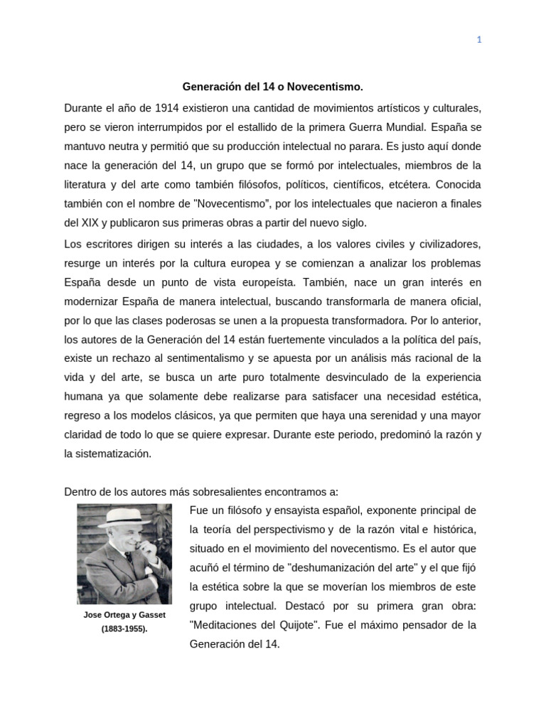 Generación Del 14 o Novecentismo | PDF
