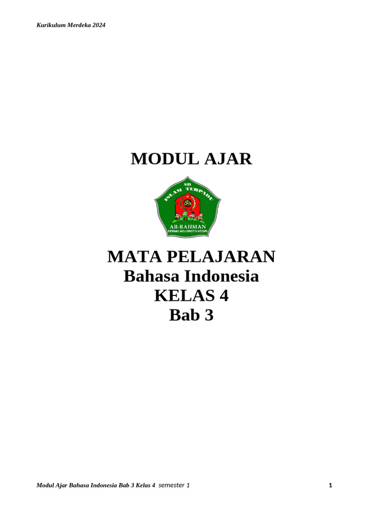 Modul Ajar Bhs. Indonesia Kelas 4 Bab 3 | PDF