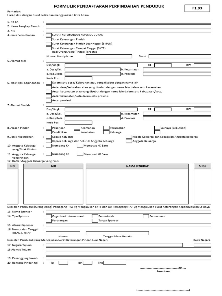 F103 - Formulir Pindah | PDF