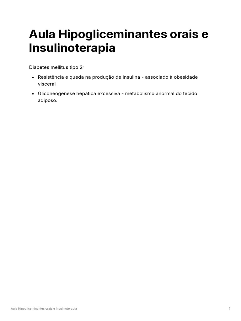 Aula Hipogliceminantes Orais e Insulinoterapia | PDF