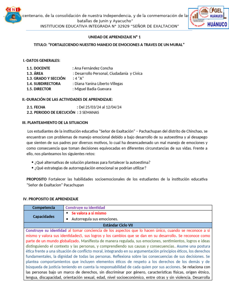 UNIDAD DPCC 1 Cuarto Año | PDF