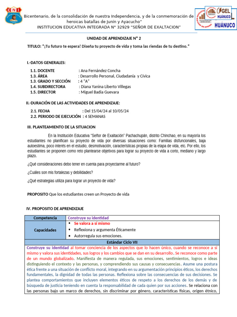 UNIDAD DPCC 2 4to | PDF