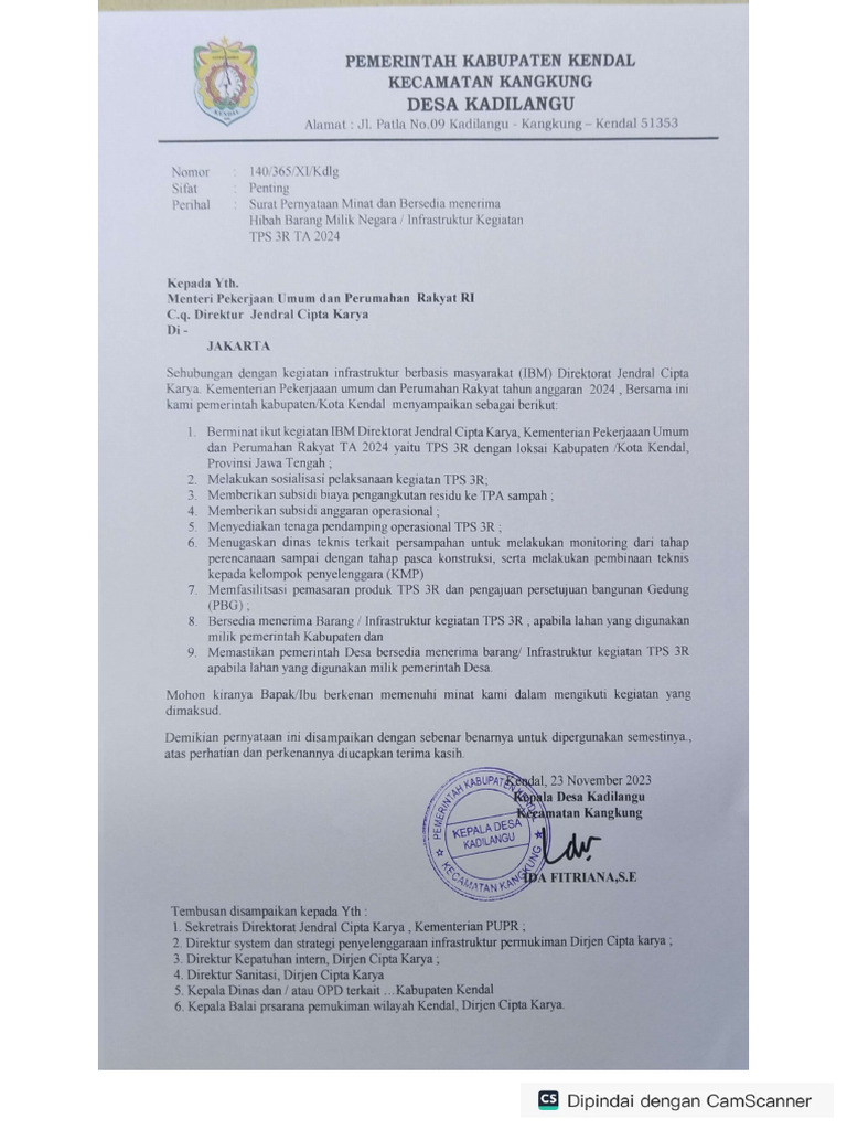 Surat Kesanggupan IBM Desa Kadilangu | PDF