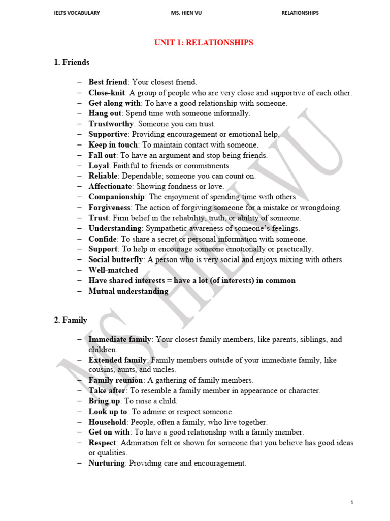 UNIT 1 Relationships | PDF