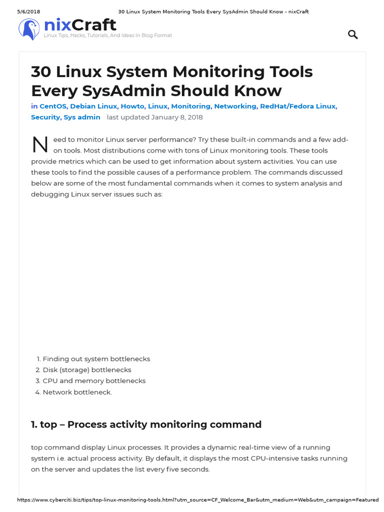 30 Linux System Monitoring Tools Every SysAdmin Should Know (Nixcraft ...