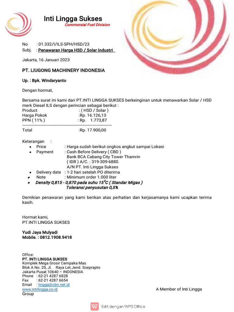 Harga Solar Industri | PDF