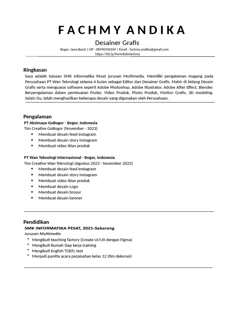 CV ATS-Fachmy Andika | PDF