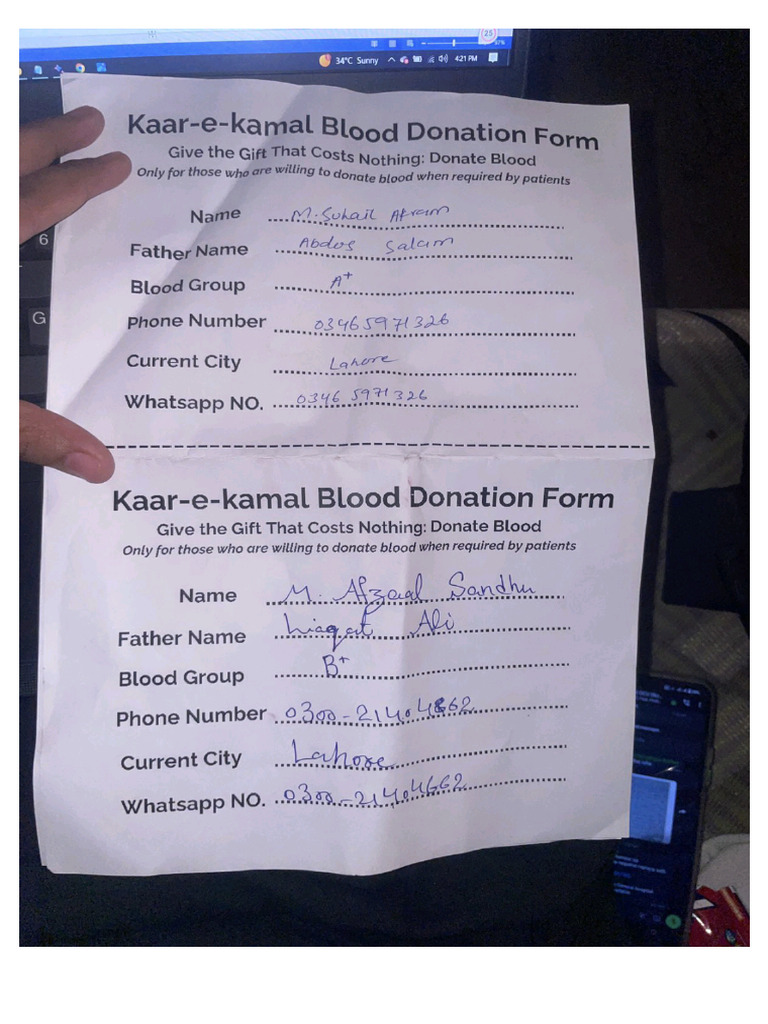 Blood Form | PDF