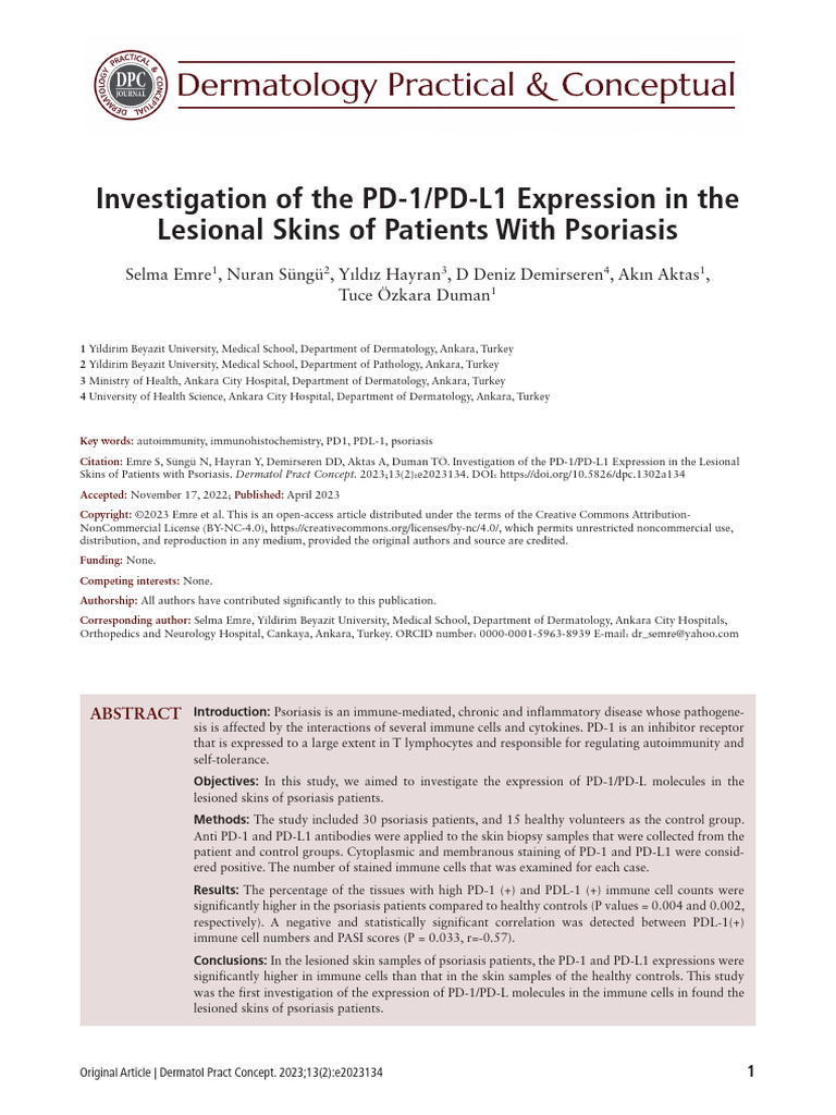 Investigation of The PD-1/PD-L1 Expression in The Lesional Skins of ...