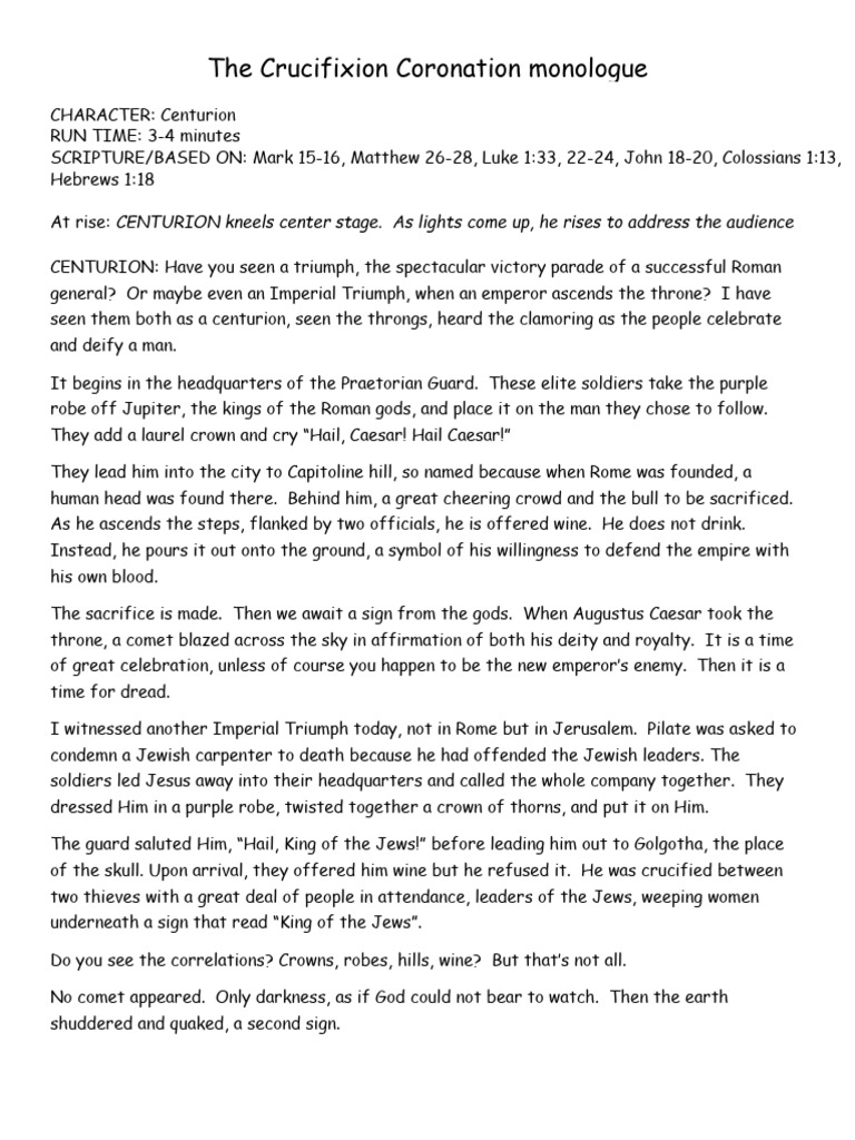 Centurion's Monologue on Christ's Crucifixion | PDF | Jesus | Ancient Rome