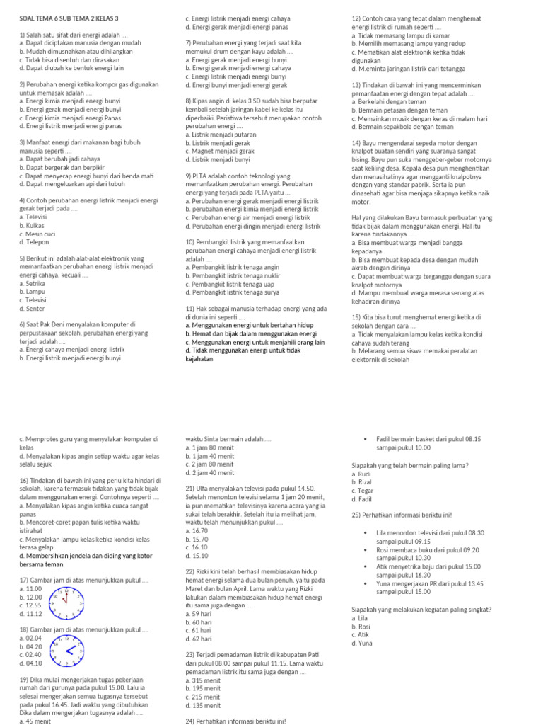 Soal Ulangan Tema 6 Sub2 | PDF