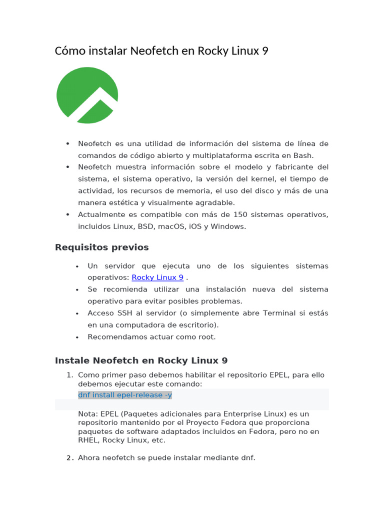 Instala Neofetch en Rocky Linux 9 | PDF | Informática | Informática