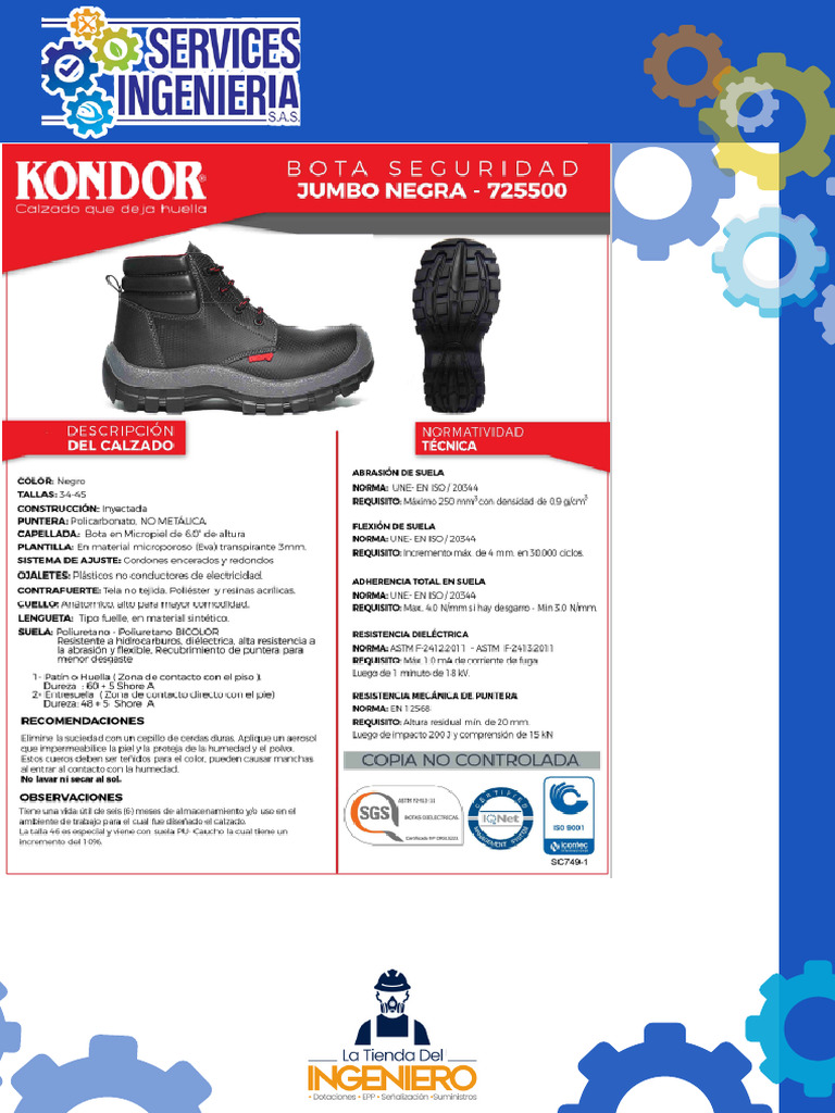 Ficha Tecnica Bota Kondor Ref. 725500 Con Puntera | PDF
