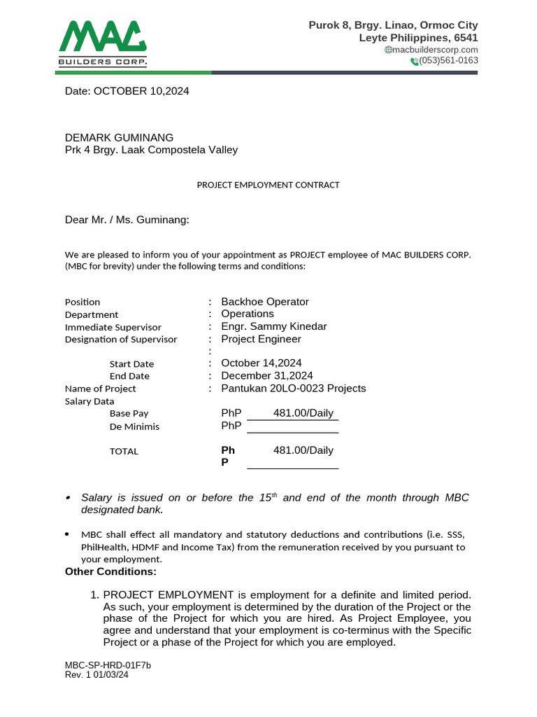 Denmark Guminang - Contract | PDF