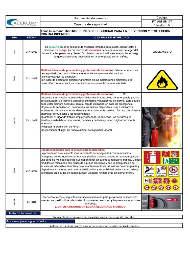 Cápsula de Seguridad Sem. 47 Instrucciones de Seguridad para La Prevención y Protección Contra ...