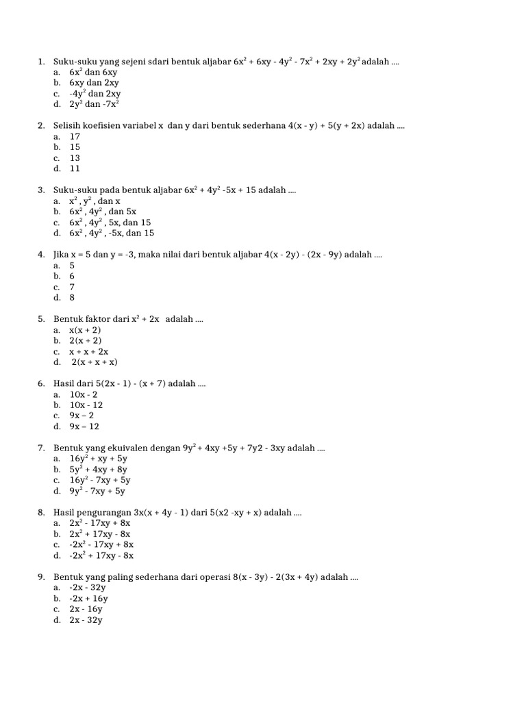 Soal Matematika KLS 7 Baru | PDF