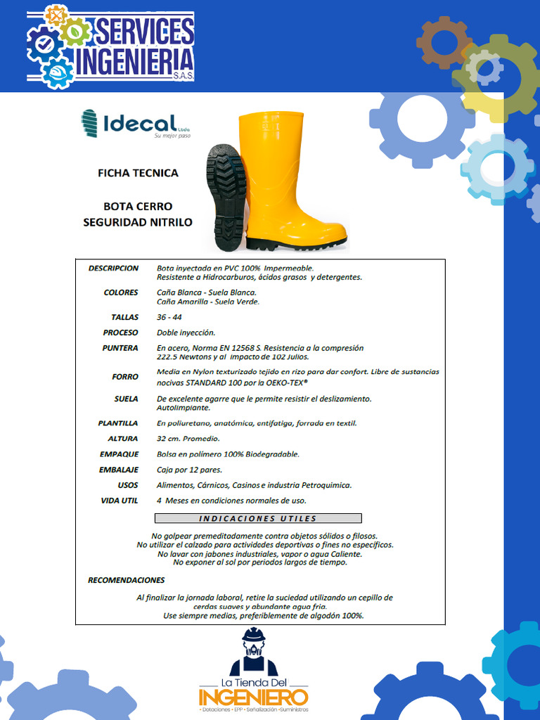 Ficha Tecnica Botas PVC de Seguridad | PDF