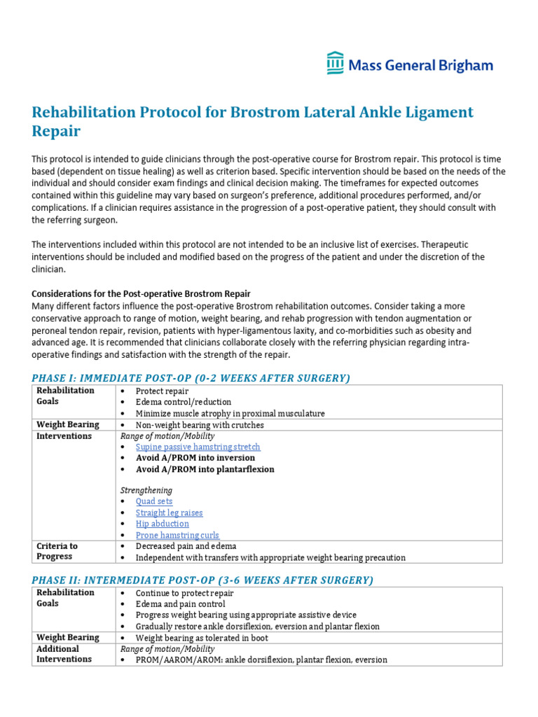 Rehabilitation Protocol For Brostrom Repair | PDF | Anatomical Terms Of ...
