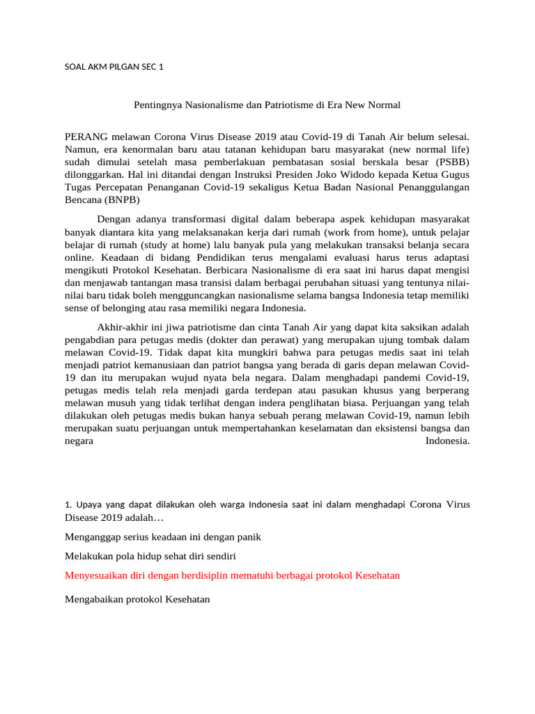 Soal Akm Pilgan Sec 1 | PDF