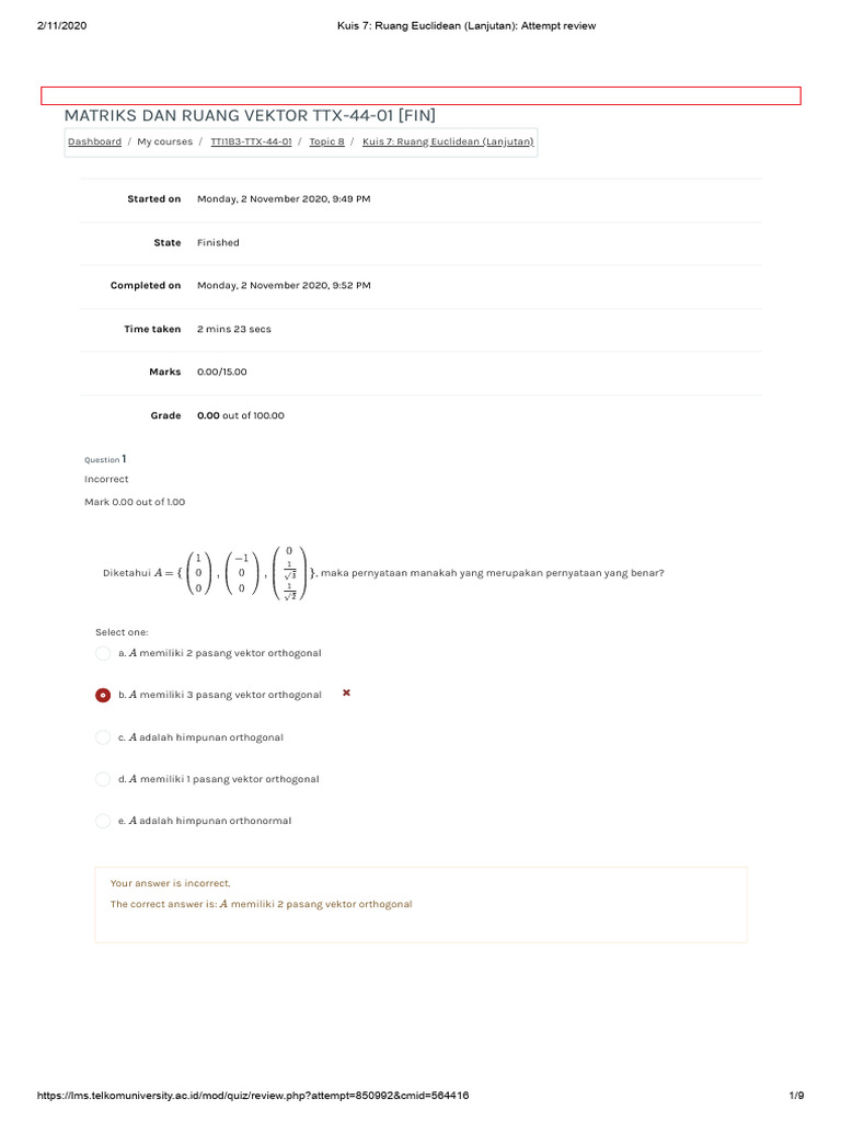 Kuis 7 - Ruang Euclidean (Lanjutan) - Attempt Review | PDF