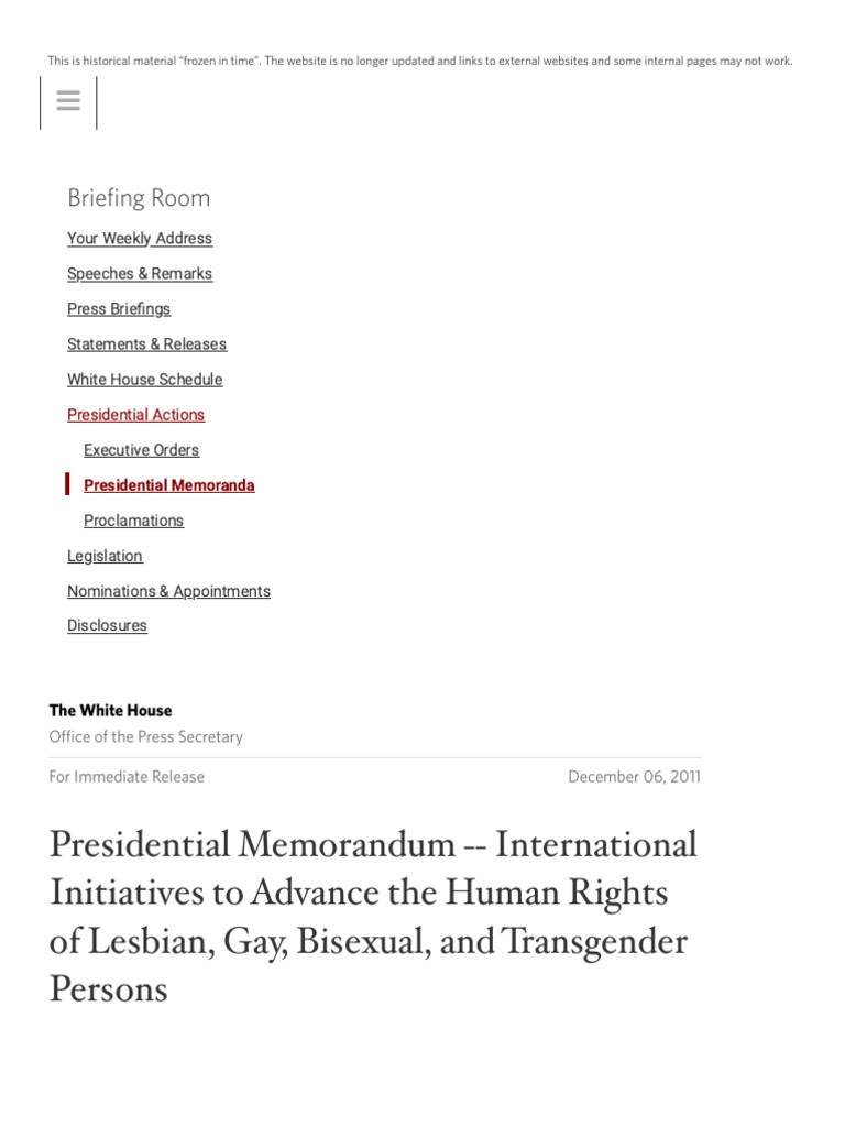 Presidential Memorandum - International Initiatives To Advance The Human Rights of Lesbian, Gay ...