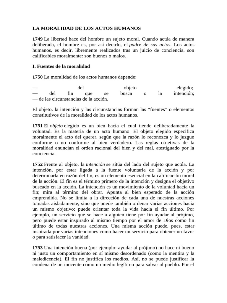 La Moralidad de Los Actos Humanos | PDF