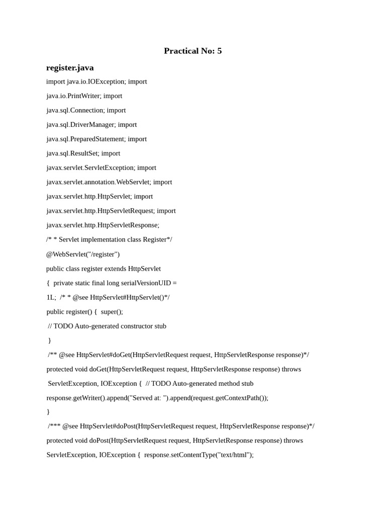 Practical No: 5 Register - Java | PDF