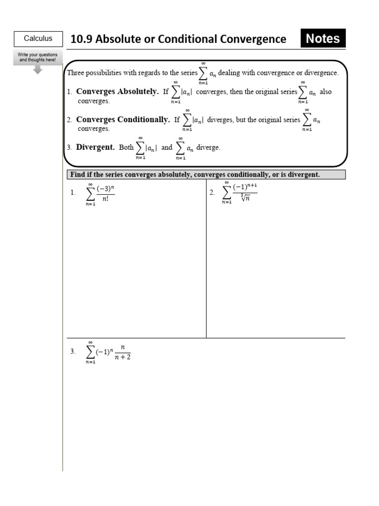 10.9 Absolute or Conditional Convergence: Notes | PDF