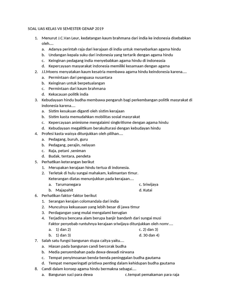 Soal Uas Kelas Vii Semester Genap 2019 | PDF