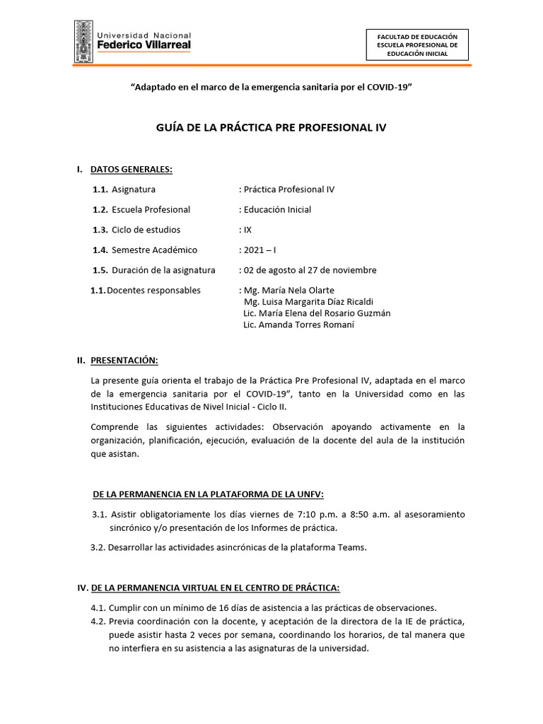 Guía de La Práctica Pre Profesional IV | PDF
