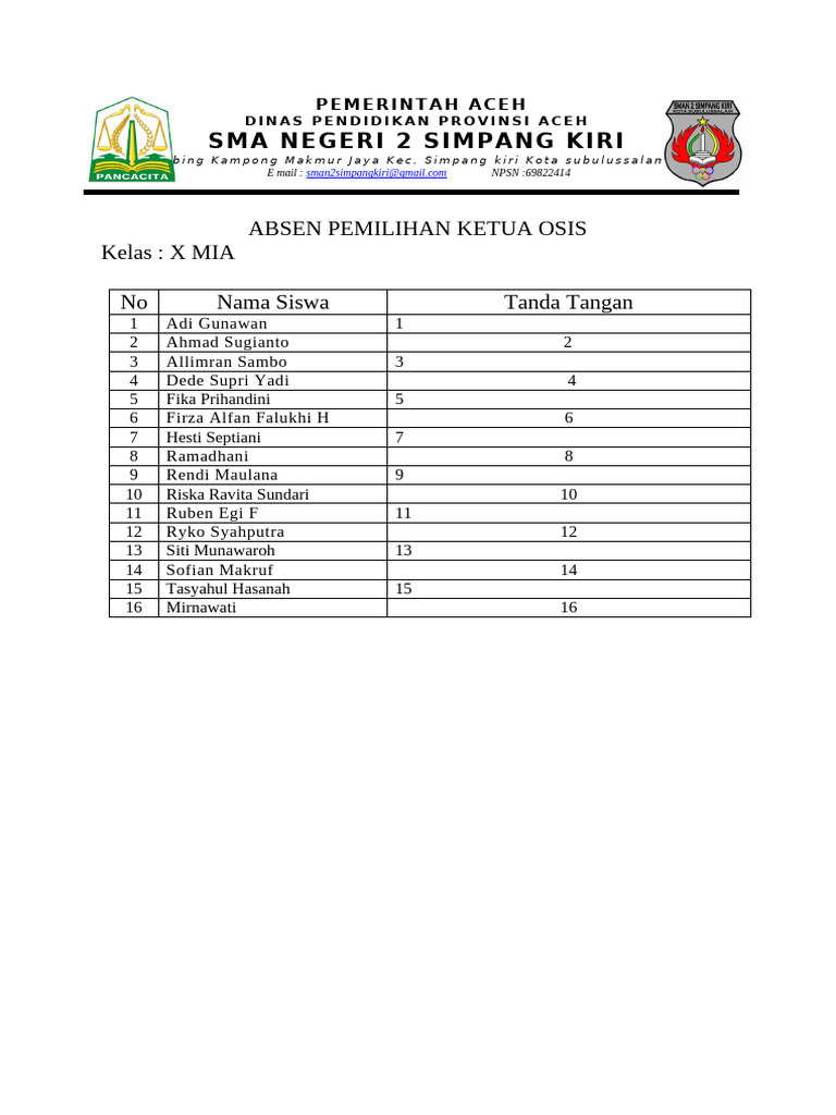 Absen Pemilihan Osis | PDF