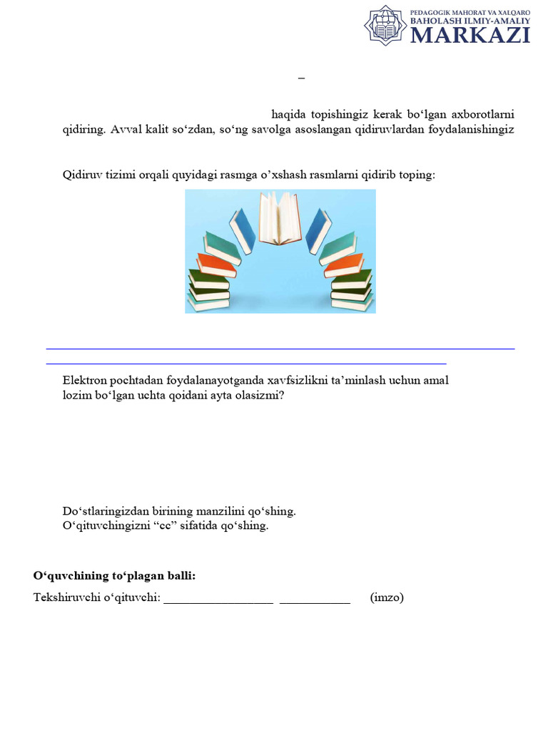 5 Sinf IV Chorak BSB-4 Informatika I Va II Variant | PDF
